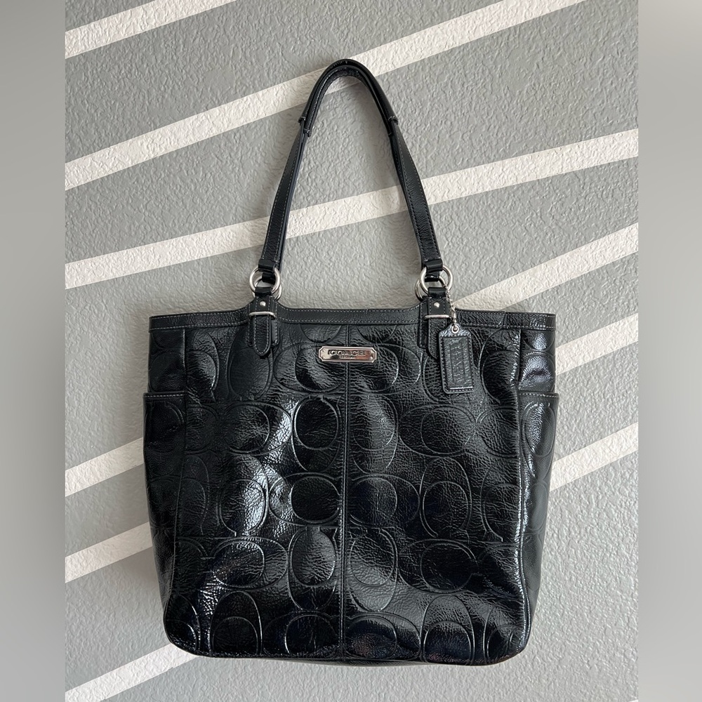 Coach Embossed Black Patent Leather Tote - Gem